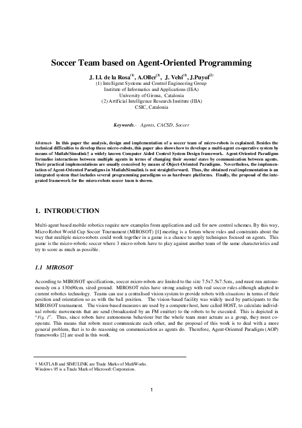 (PDF) Soccer team based on agent-oriented programming