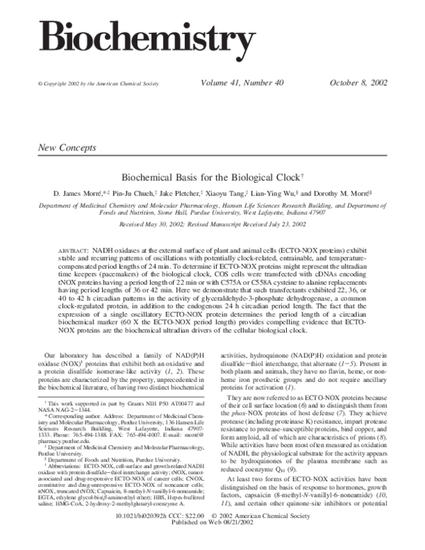 (PDF) Biochemical Basis for the Biological Clock