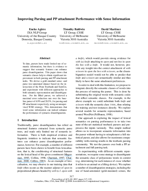 Pdf Improving Parsing And Pp Attachment Performance With Sense Information