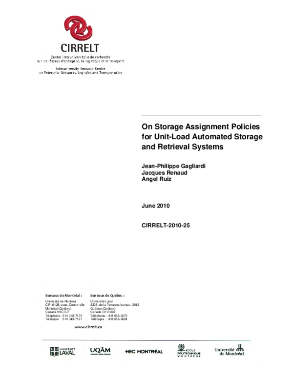 (PDF) On storage assignment policies for unit-load automated storage ...