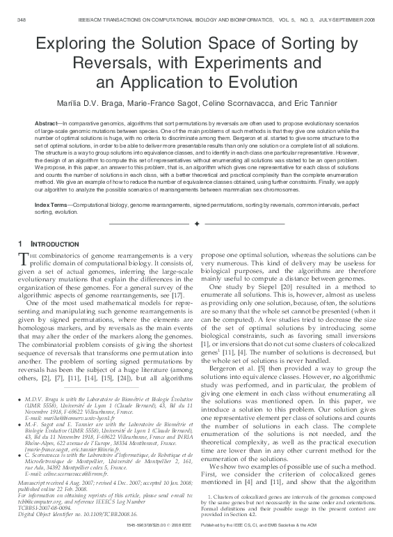(PDF) Exploring the Solution Space of Sorting by Reversals, with Experiments and an Application ...