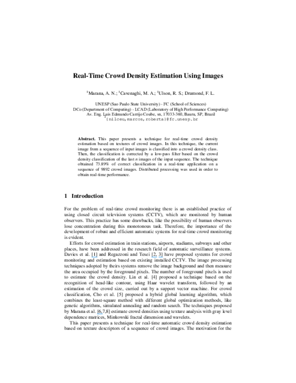 (PDF) Estimation of crowd density using image processing