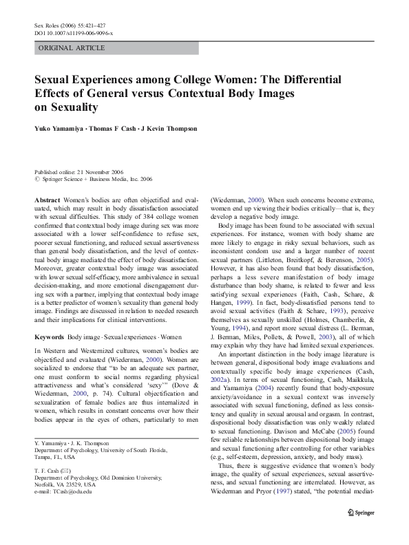 (PDF) Sexual Experiences among College Women: The Differential Effects ...