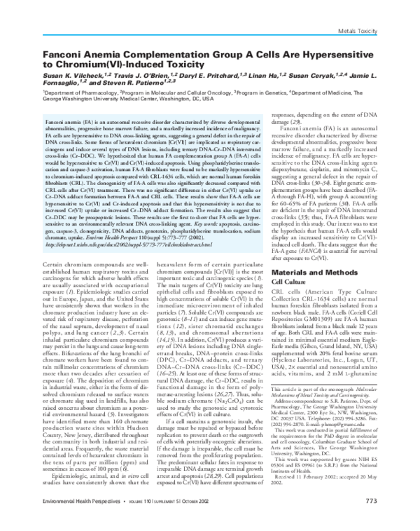 (PDF) Fanconi Anemia Complementation Group A Cells Are Hypersensitive ...