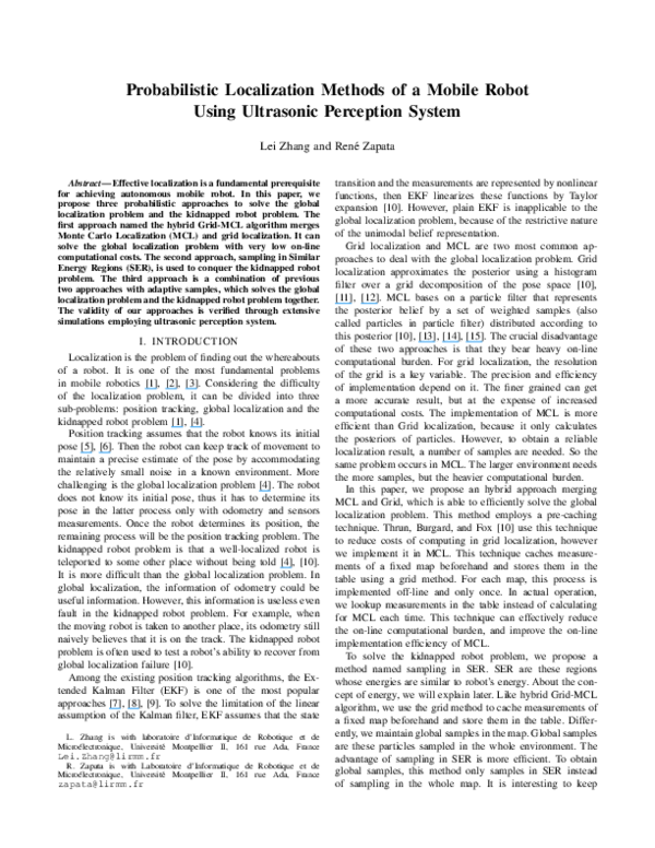 (PDF) Probabilistic localization methods of a mobile robot using ultrasonic perception system