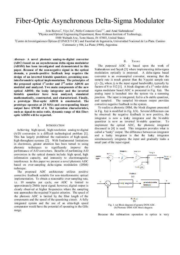(PDF) Fiber-optic asynchronous delta-sigma modulator
