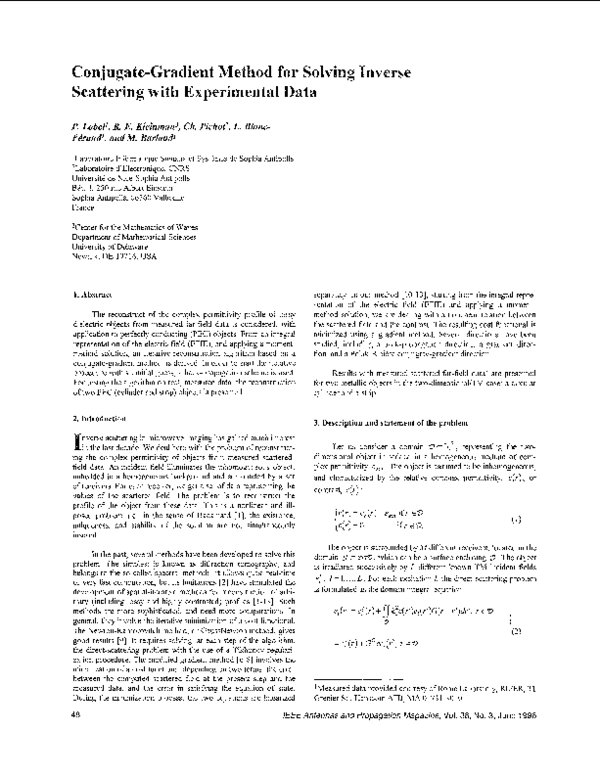 (PDF) Conjugate-Gradient Method for Soliving Inverse Scattering with Experimental Data