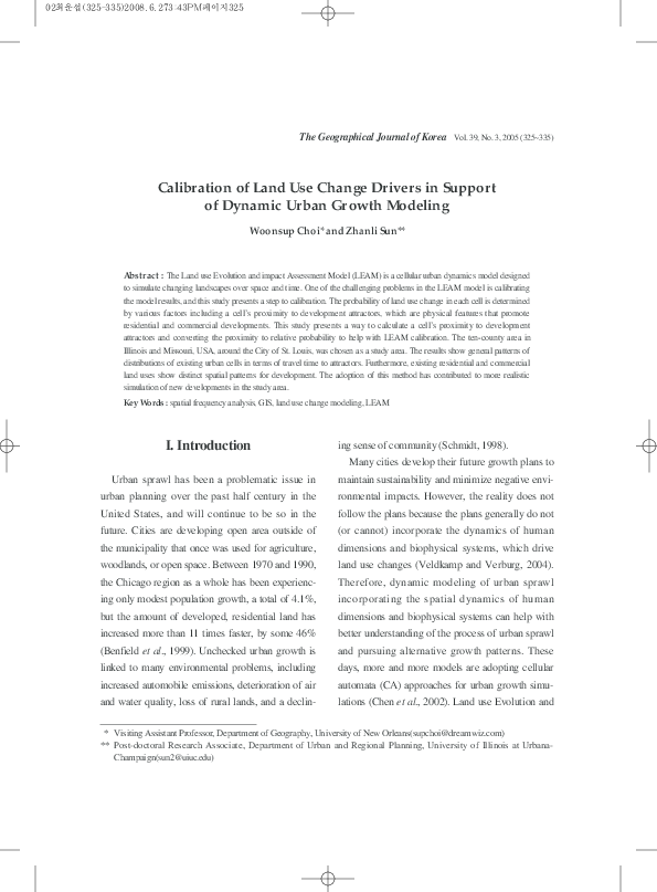 (PDF) Calibration of Land Use Change Drivers in Support of Dynamic ...