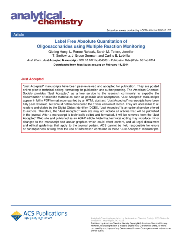 (PDF) Label-Free Absolute Quantitation of Oligosaccharides Using ...