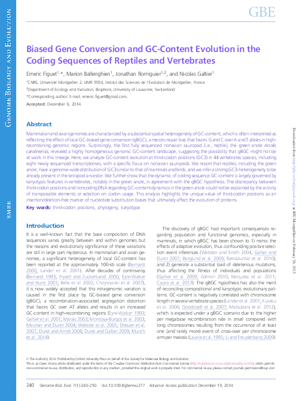 (PDF) Biased gene conversion and GC-content evolution in the coding ...