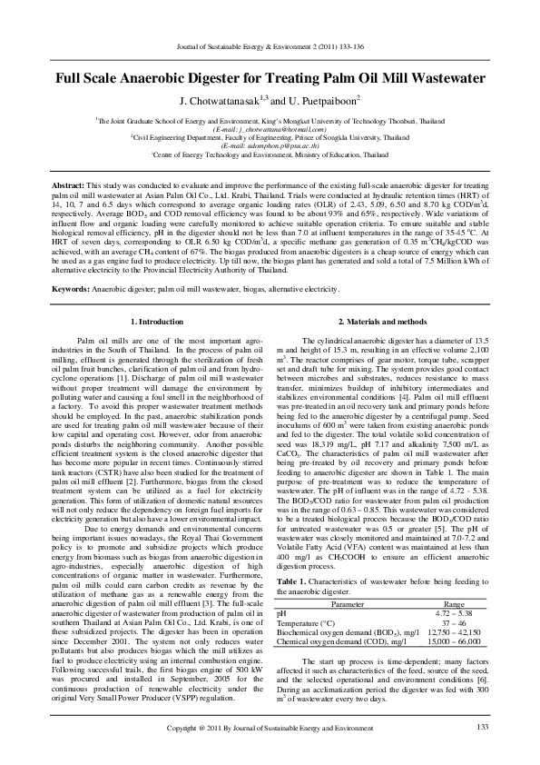 (PDF) Full Scale Anaerobic Digester for Treating Palm Oil Mill Wastewater