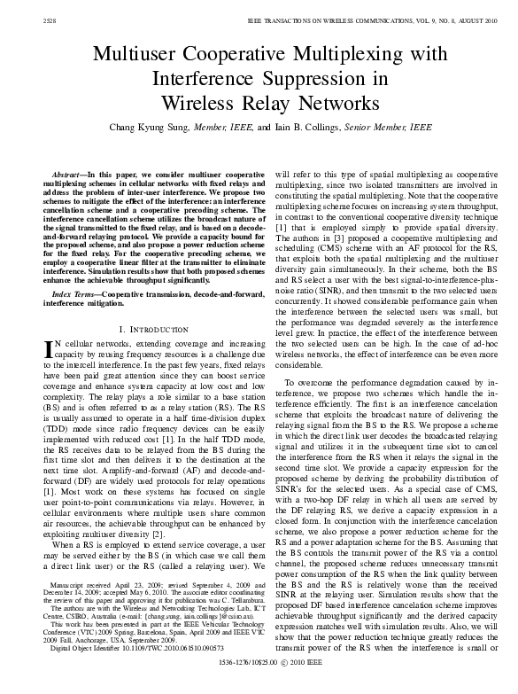 (PDF) Multiuser Cooperative Multiplexing with Interference Suppression in Wireless Relay Networks