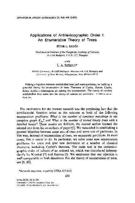 (PDF) Applications of antilexicographic order. I. An enumerative theory ...