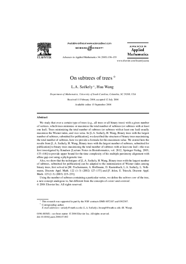 (PDF) On subtrees of trees