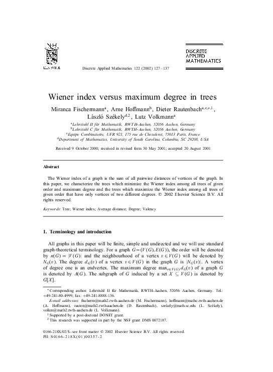 (PDF) Wiener index versus maximum degree in trees