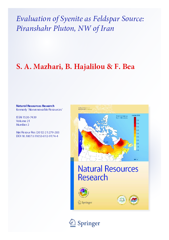 (PDF) Evaluation of Syenite as Feldspar Source: Piranshahr Pluton, NW ...