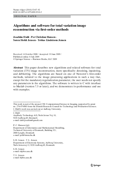 Pdf Algorithms And Software For Total Variation Image Reconstruction