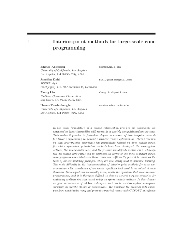(PDF) Interior-point methods for large-scale cone programming