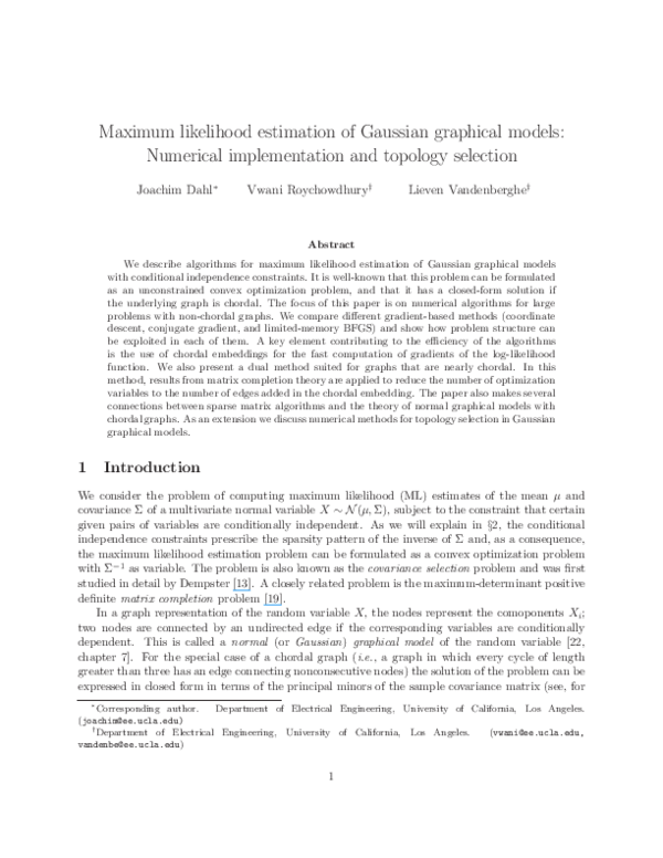 (PDF) Maximum likelihood estimation of gaussian graphical models: numerical implementation and ...