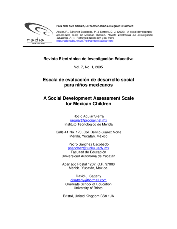 (PDF) Escala de evaluación de desarrollo social para niños mexicanos. A ...
