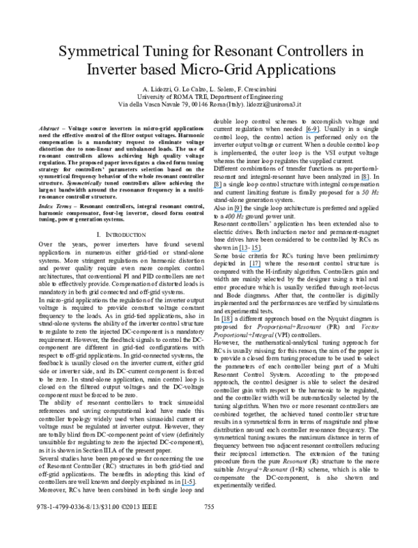 (PDF) Symmetrical tuning for resonant controllers in inverter based micro-grid applications