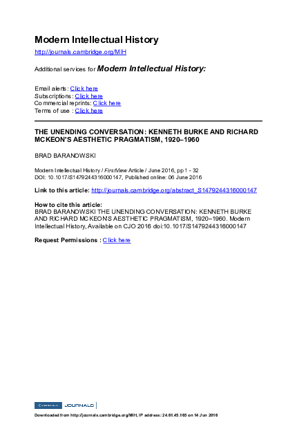 (PDF) "The Unending Conversation: Kenneth Burke and Richard McKeon's ...