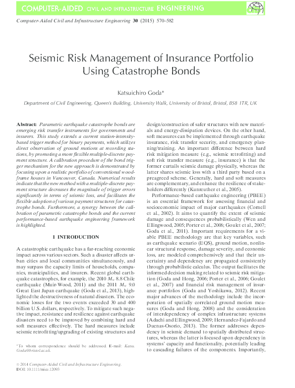(PDF) Seismic Risk Management of Insurance Portfolio Using Catastrophe ...