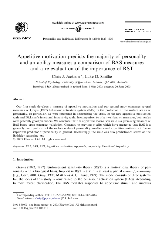 (PDF) Appetitive motivation predicts the majority of personality and an ...