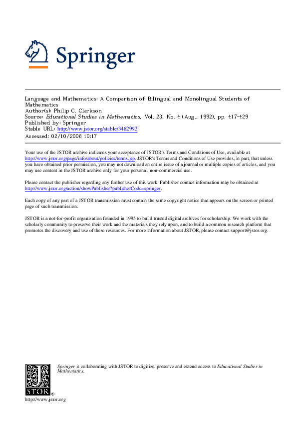 (PDF) Language and mathematics: A comparison of bilingual and ...