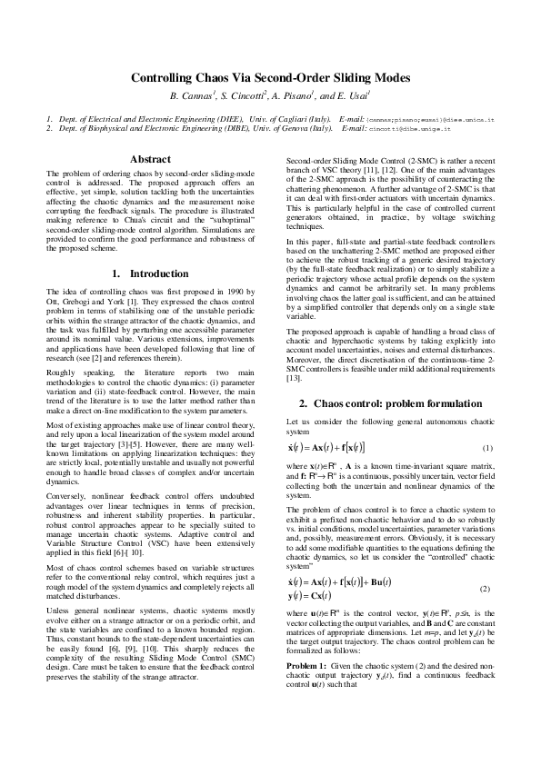 (PDF) Controlling chaos via second-order sliding modes