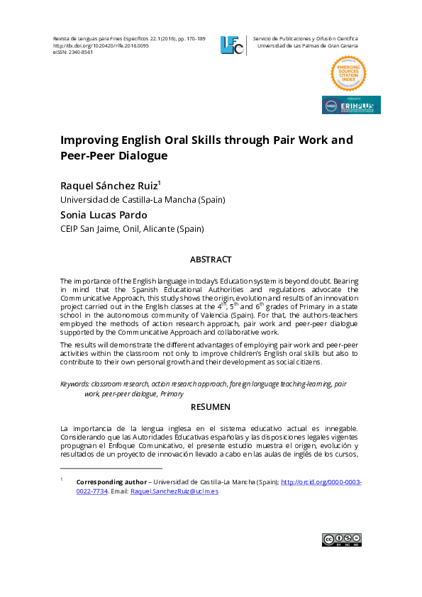 (PDF) Improving English Oral Skills through Pair Work and Peer-Peer ...