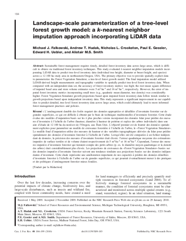 (PDF) Landscape-scale parameterization of a tree-level forest growth model: a k- nearest ...