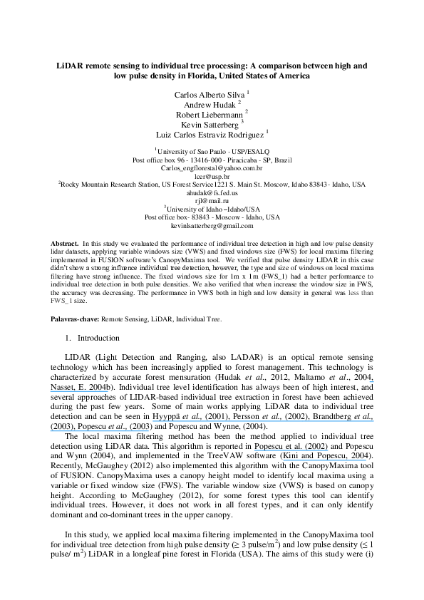 (PDF) LiDAR remote sensing to individual tree processing: A comparison between high and low ...