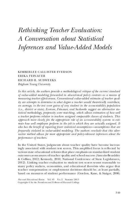 (PDF) Rethinking Teacher Evaluation: A Conversation about Statistical Inferences and Value-Added ...