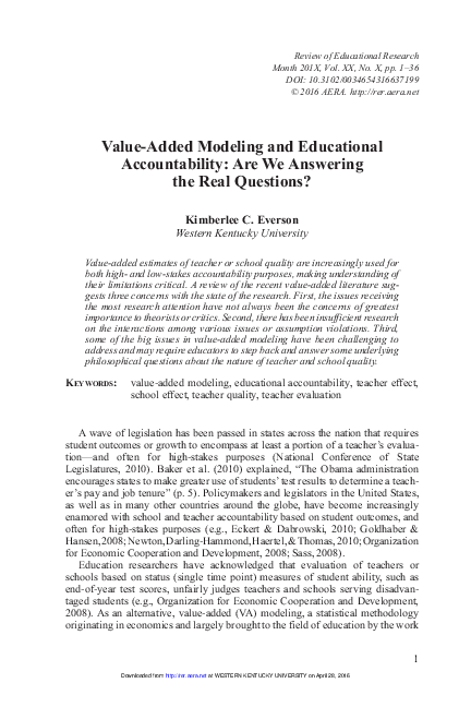 (PDF) Value-Added Modeling and Educational Accountability: Are We Answering the Real Questions