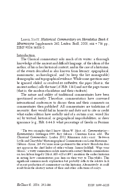 (PDF) LIONEL SCOTT, Historical Commentary on Herodotus Book 6 ...