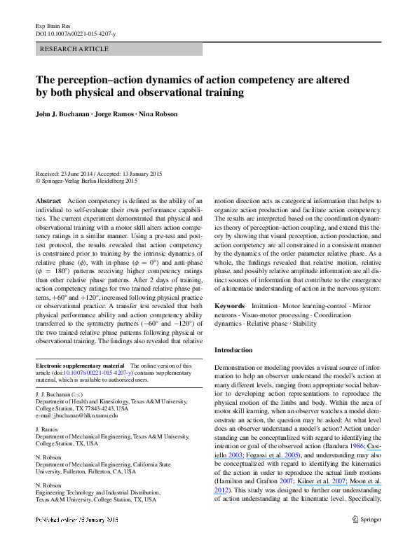 (PDF) The perception–action dynamics of action competency are altered ...
