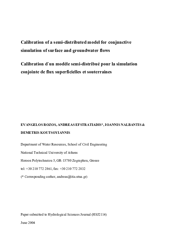 Pdf Calibration Of A Semi Distributed Model For Conjunctive Simulation Of Surface And
