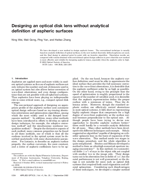 (PDF) Designing an Optical Disk Lens without Analytical Definition of ...