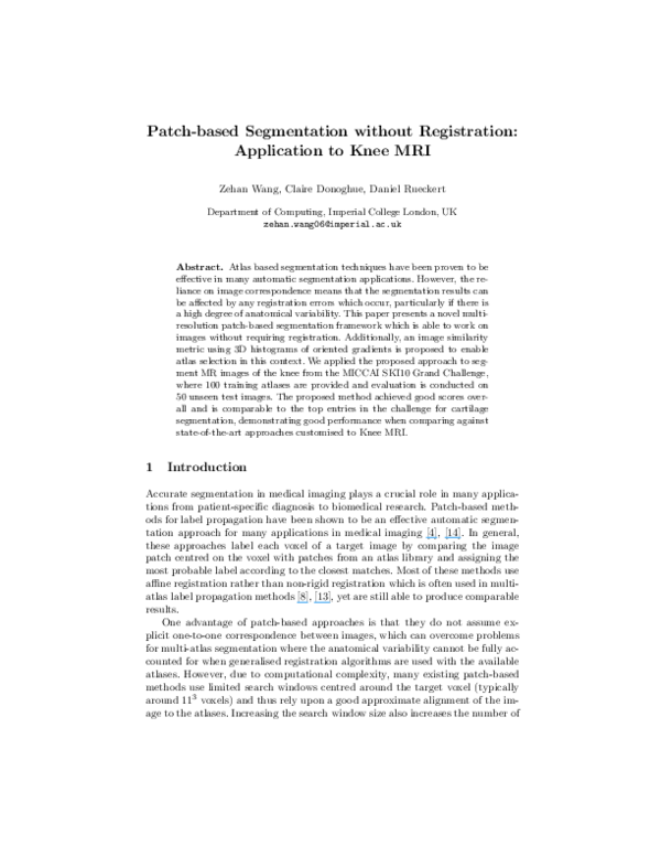(PDF) Patch-Based Segmentation without Registration: Application to Knee MRI