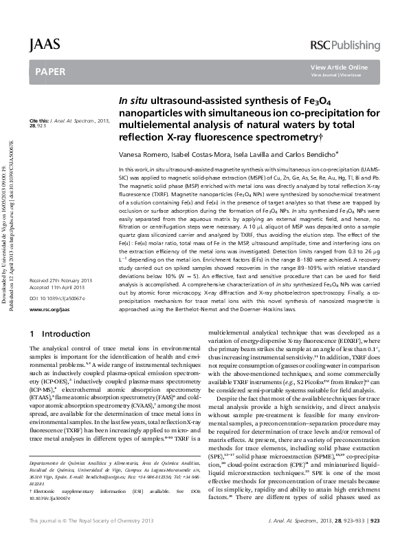 Pdf Insitu Ultrasound Assisted Synthesis Of Fe3o4 Nanoparticles With Simultaneous Ion Co