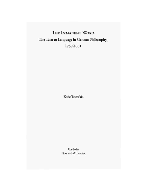 (PDF) The Immanent Word: The Turn to Language in German Philosophy 1759 ...