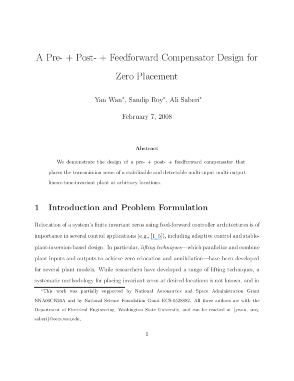 (PDF) A pre- + post- + feedforward compensator design for zero placement