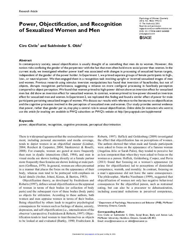 (PDF) Power, Objectification, and Recognition of Sexualized Women and Men