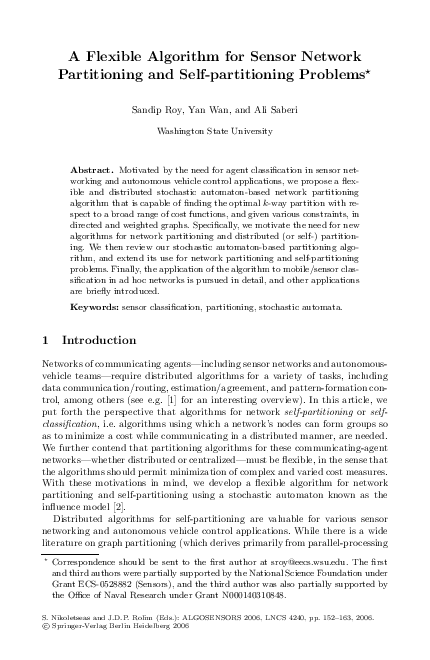 (PDF) A Flexible Algorithm for Sensor Network Partitioning and Self-partitioning Problems