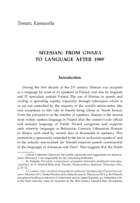 (PDF) Silesian: From Gwara to Language After 1989