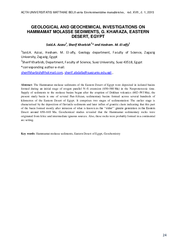 (PDF) GEOLOGICAL AND GEOCHEMICAL INVESTIGATIONS ON HAMMAMAT MOLASSE ...
