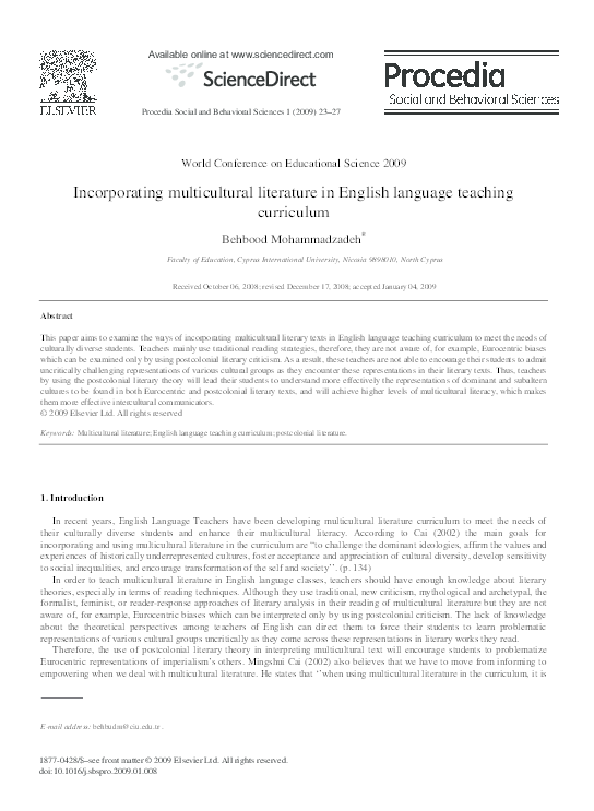 (PDF) Incorporating multicultural literature in English language ...
