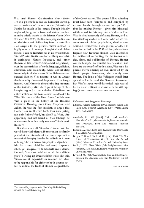 (PDF) Vico and Homer (from The Homer Encyclopedia, ed. M. Finkelberg)