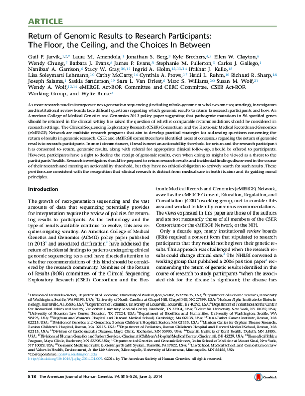 (PDF) Return of genomic results to research participants